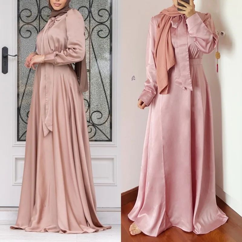 Islamic Modest Satin Maxi Dress Elegant Dresses Women Evening Latest ...