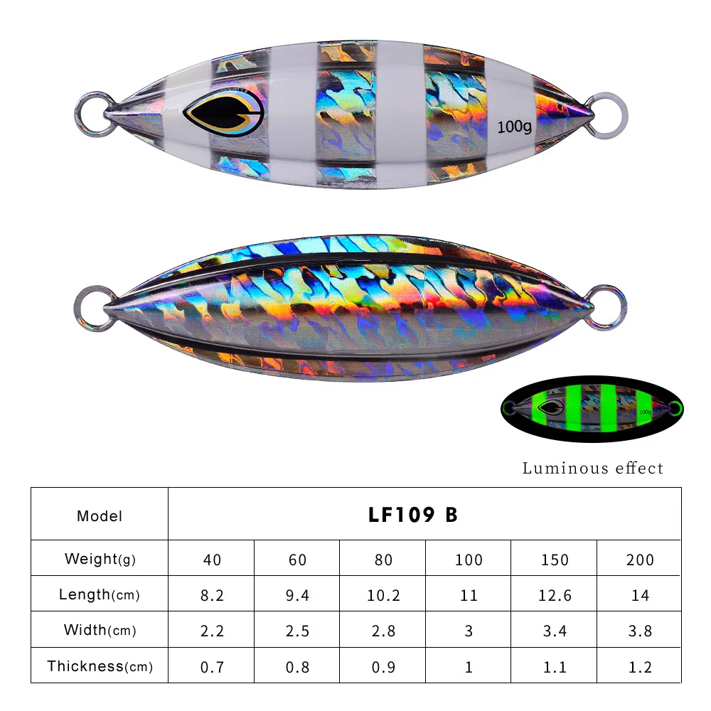 High Quality Wholesale Luminous Lead Metal Sinking Big Game Lead Slow Pitch Jigging Lure Fishing ...