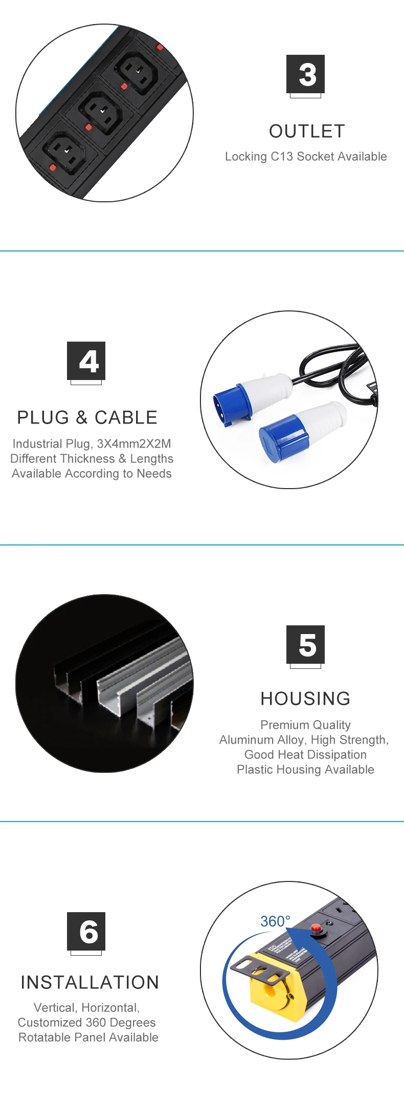 Basic 1p 32a 30a Iec 1u Universal Pdu 6 Way 1u 30 Amp Pdu With Circuit ...