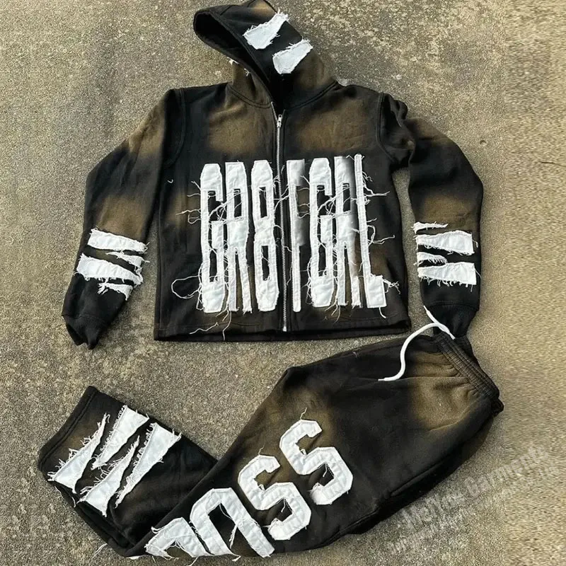 Custom Applique Embroidered Patchwork Logo Jogging 2 Piece Set ...