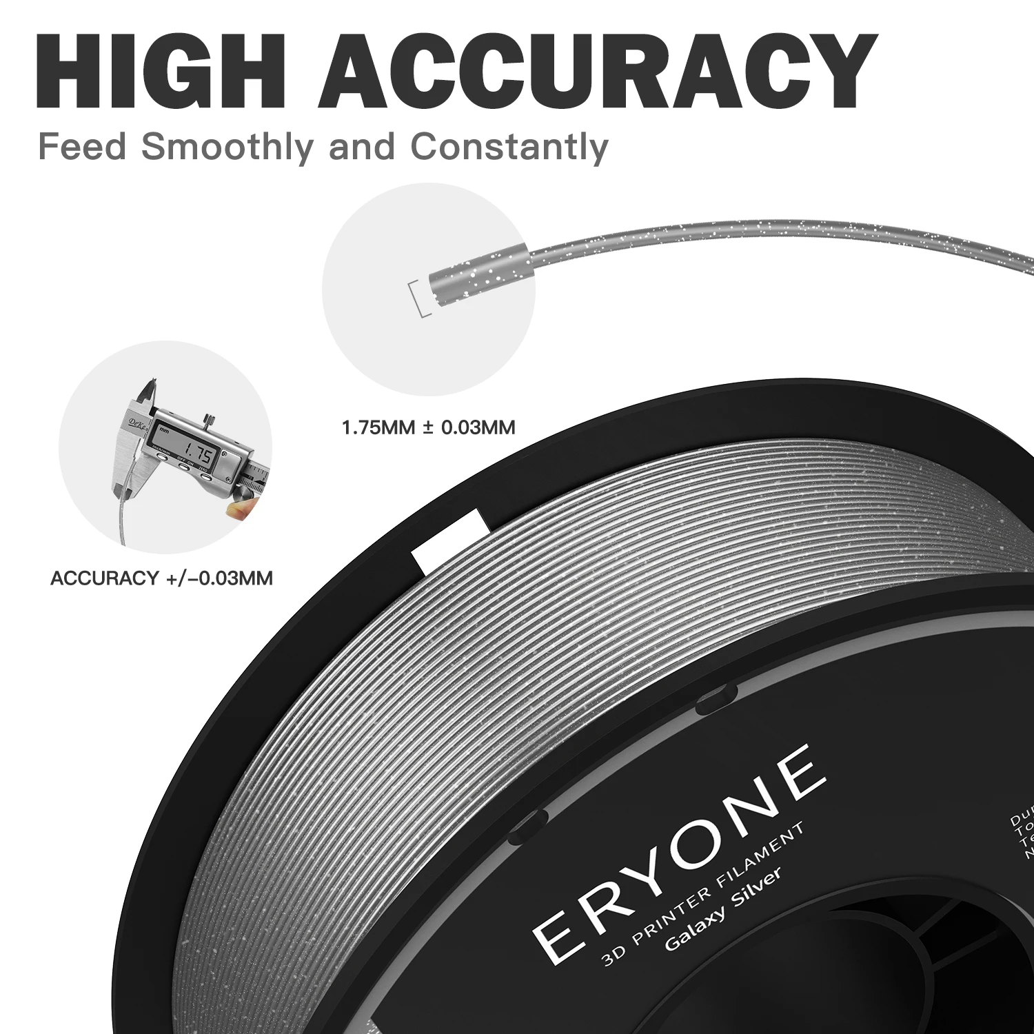 Eryone Glitter Sparkly Shining Silver PLA Filament for 3D Printing