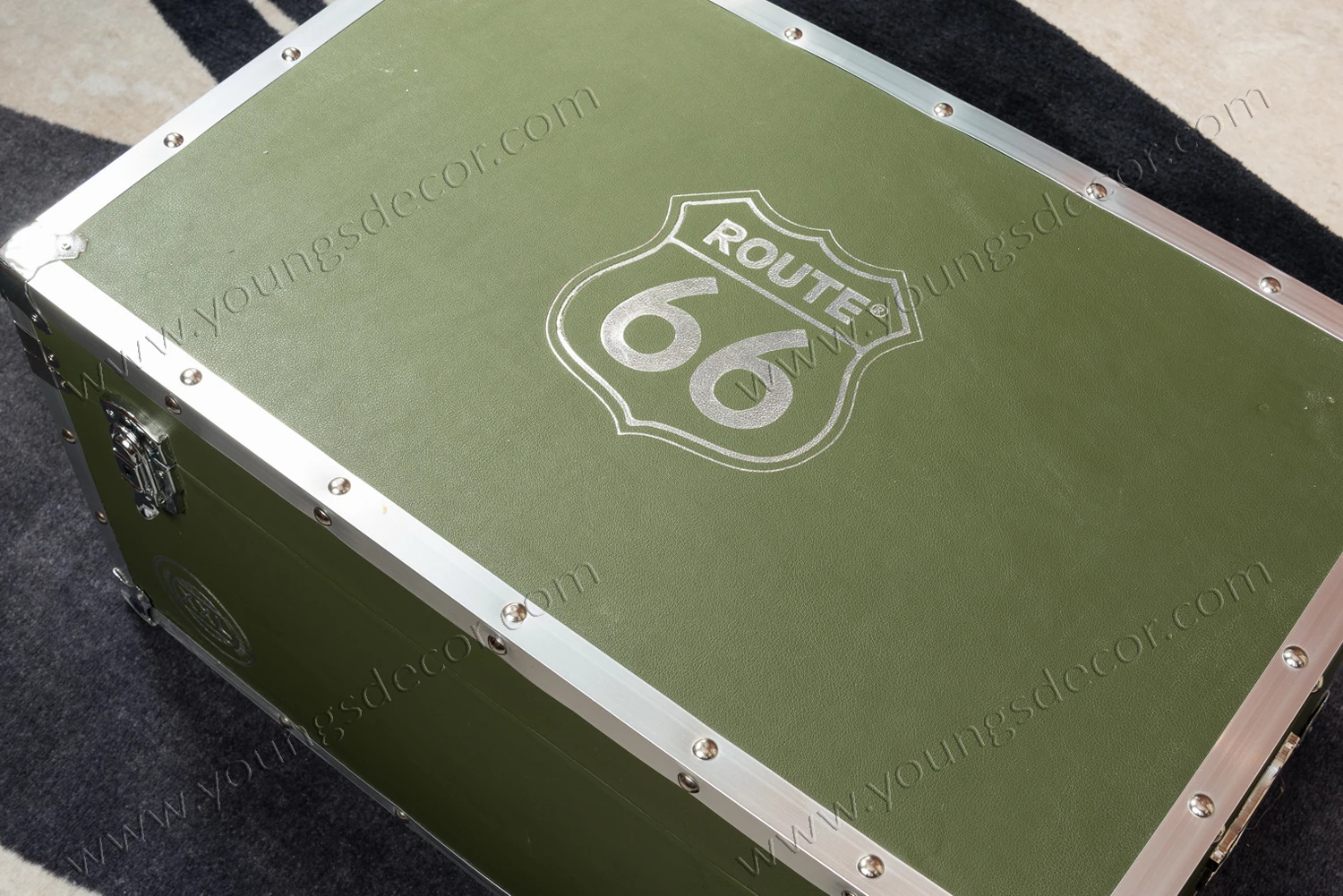 Wood Rectangle Storage Trunk Box Set with Aluminum Rims