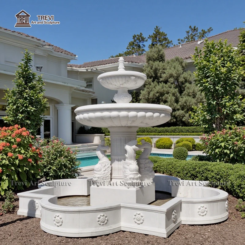 Villa Unique Style Carving Marble Pond Fountain with Fish Statue ...
