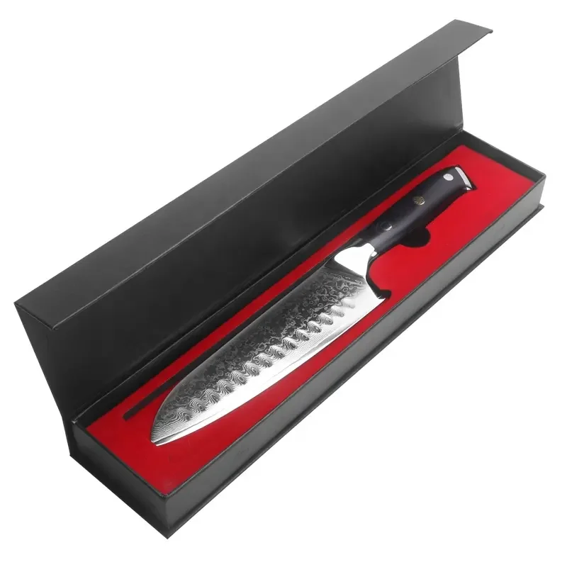 Keensun Premium Pakka Wood Handle 7" Damascus Santoku Chef Modern ...