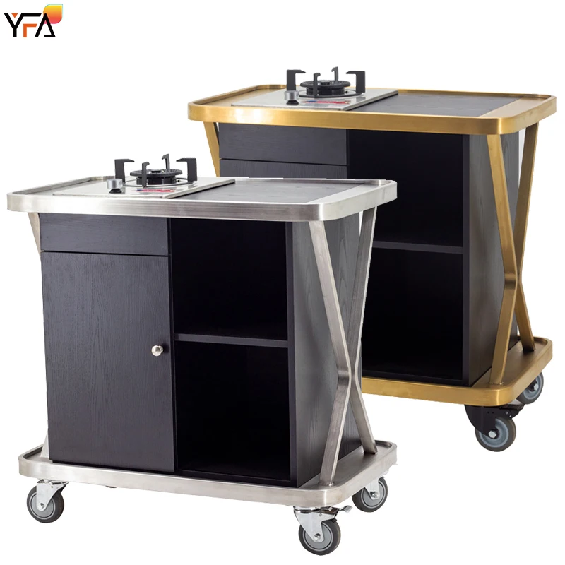Hotel Restaurant Kitchen Mobile Dining Cooking Cart Food Serving Flambe ...