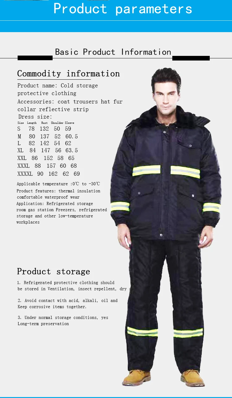 Winter Insulated Freezer Storage Jacket Bib Overall Sets Cold ...