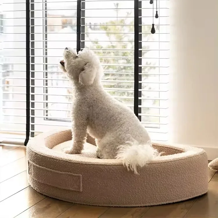 Luxury Round Boucle Sofa Dog Bed for Cats and Dogs