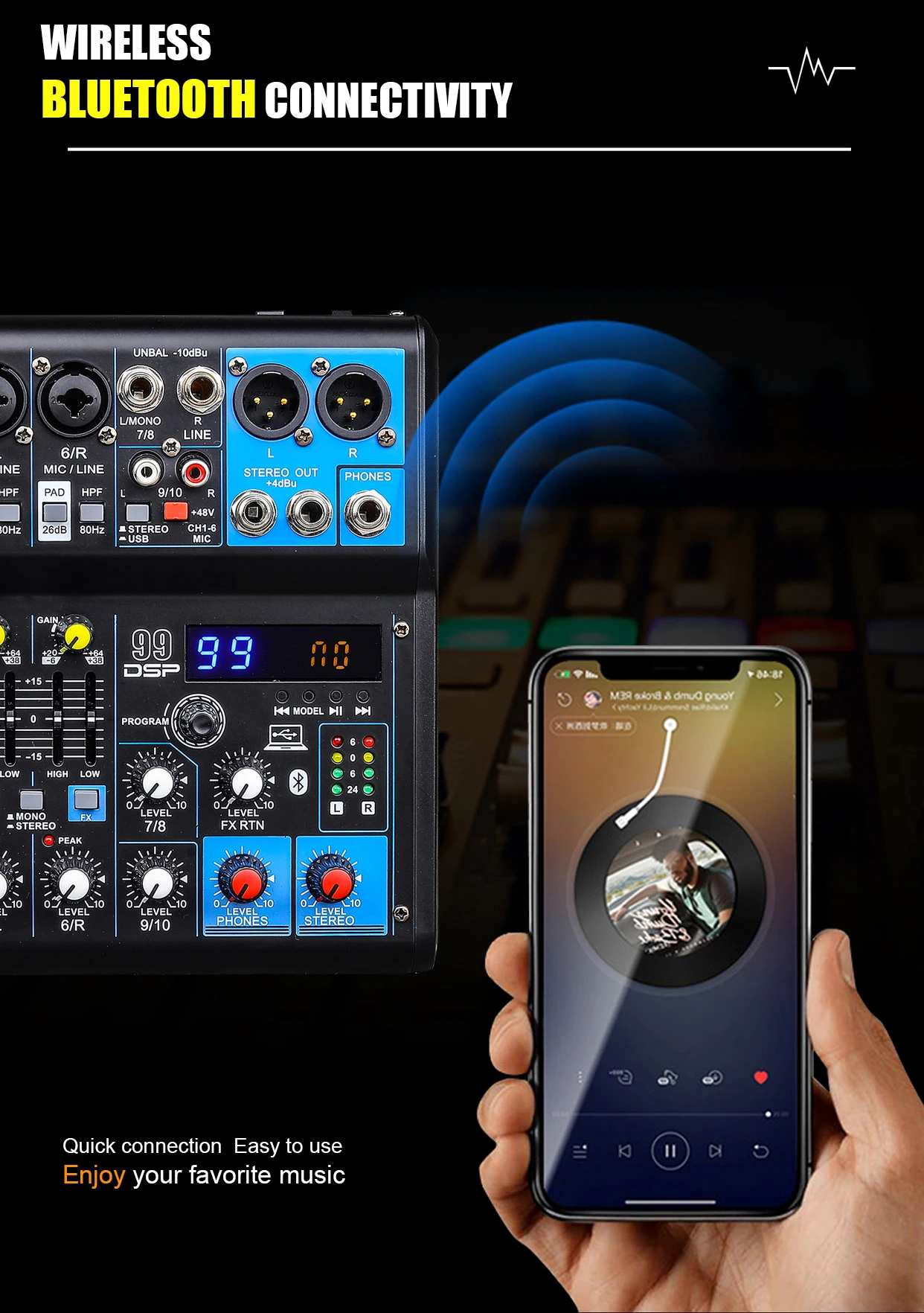 Multi-function Mixer 99dps Reverb Effect With Bluetooth+usb+eq+48v ...