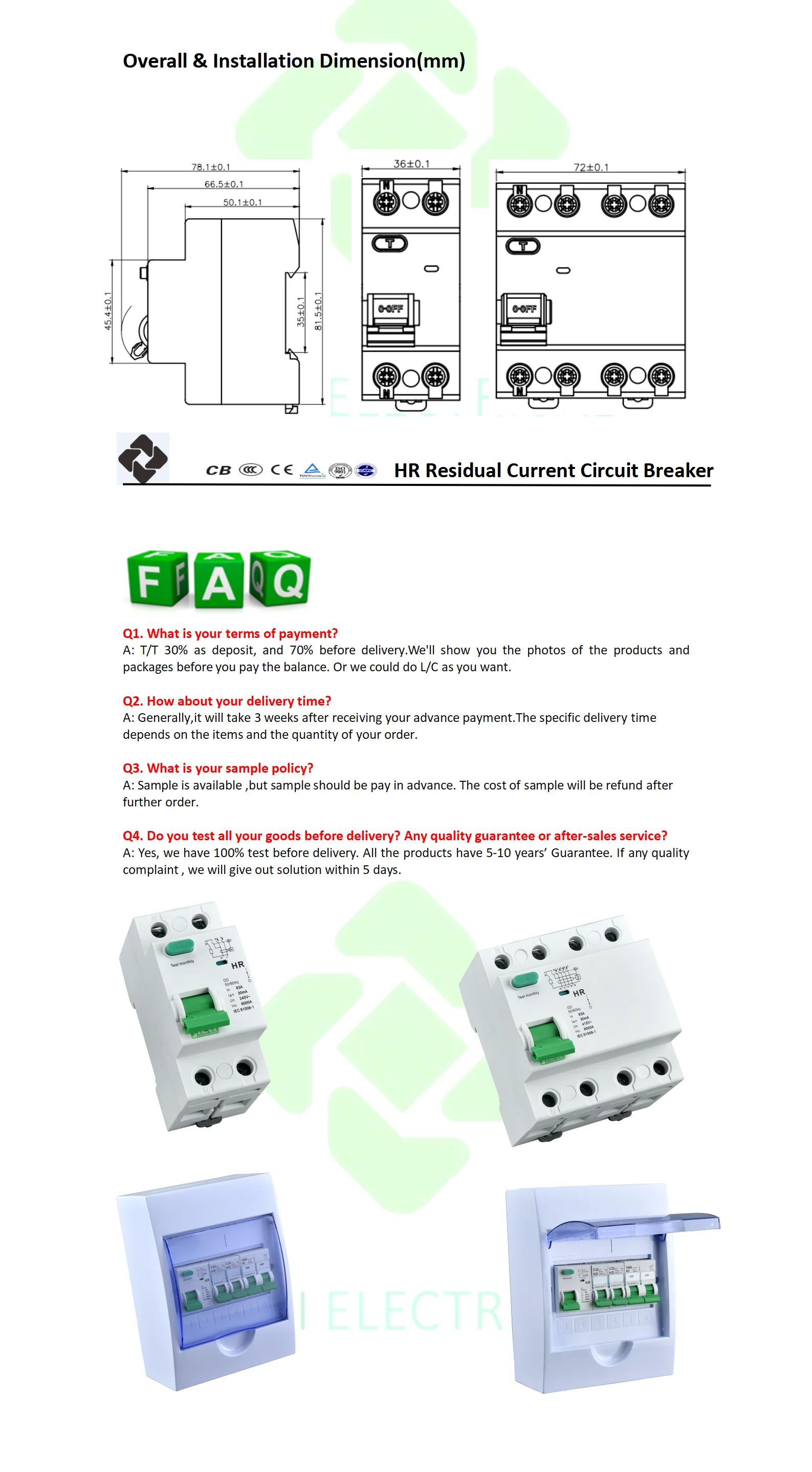 JIELI 2P Disconnector Circuit Breaker HR RCCB 240V MCB