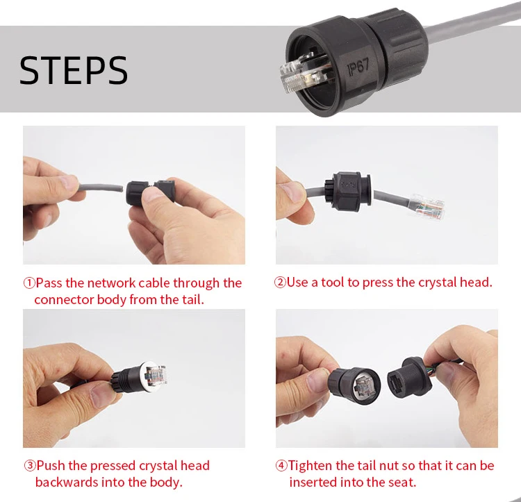 E13 RJ45 Threaded Female Back Mount Plug Connector with Wire/PCB Board ...