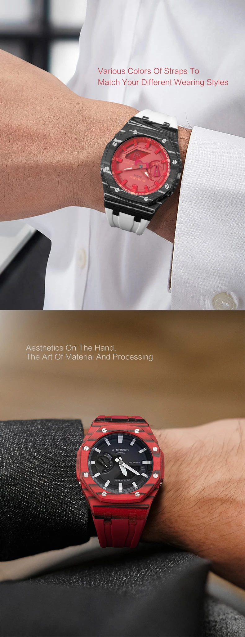 Carbon Fibre Watch Case With Silicon Band Strap Ga 2100 For G Shock ...