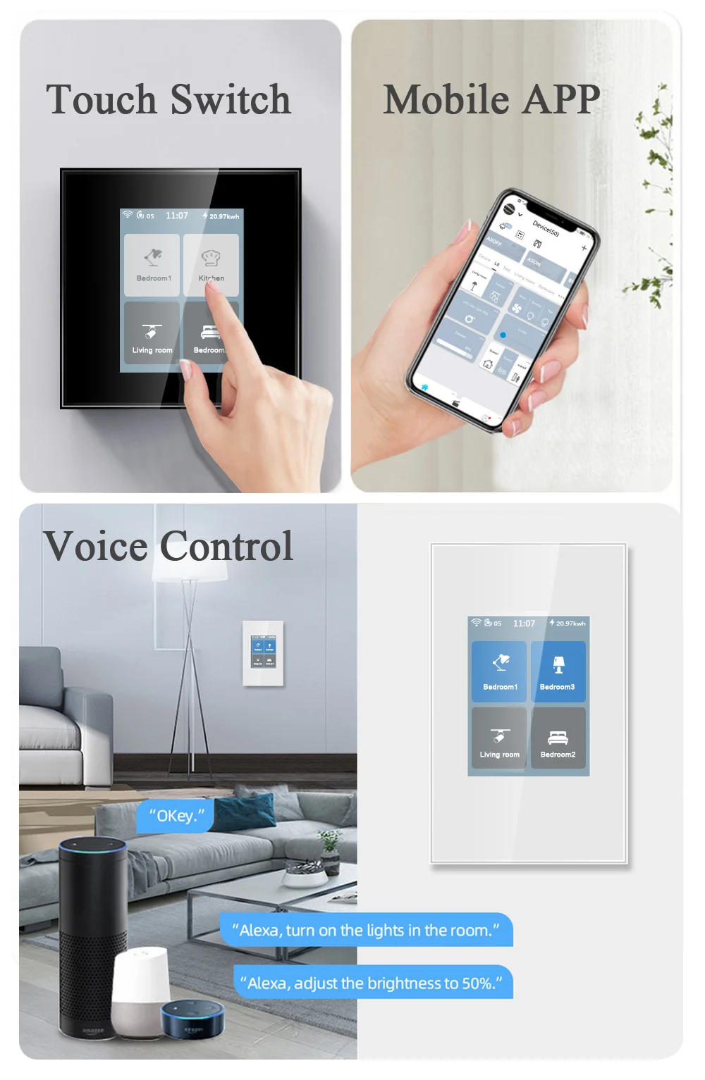 Homekit LCD Touch Panel Smart Switch 4 Gang Light 2 Gang WiFi Curtain ...
