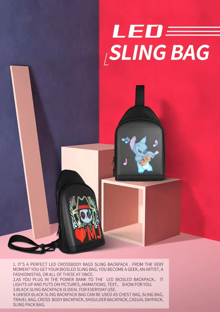 Built-in LED Display Sling Bag Interactive Programmable Led Light ...