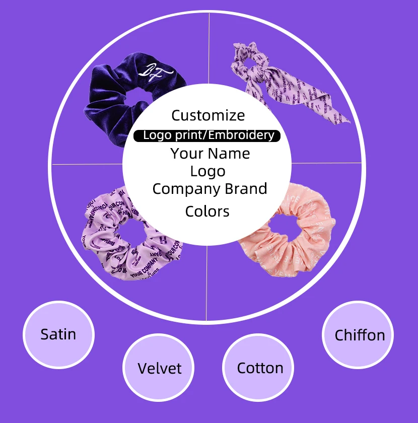 Custom Print Scrunchies With Zipper logo Elastic Hair Band Large XXl ...