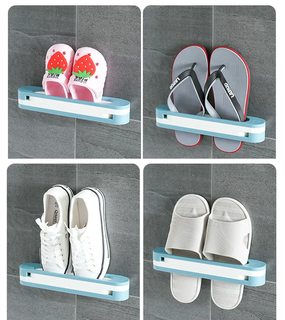 Bathroom Slippers Rack Wall Mounted Shoe Organizer Rack Folding ...