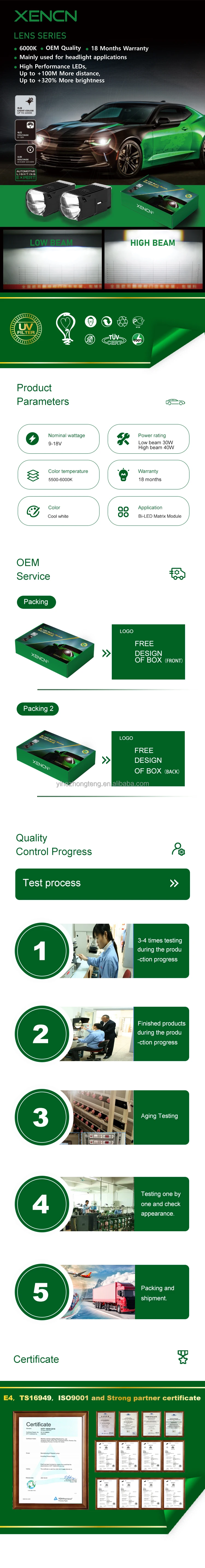 Xencn Bi-led Matrix Module 9-18v 5500-6000k Low Beam 30w High Beam 40w ...