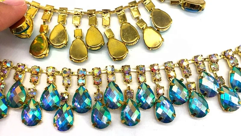 Rhinestone Fringe Trim Gems Beaded Fringe Trim Rhinestone Drops Tassel ...