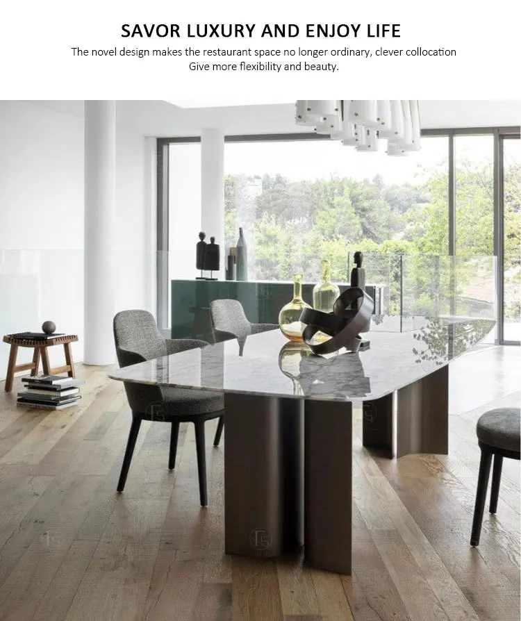 Foshan Luxury Minimalist Gold Stainless Steel Leg 8 Seater White Sintered Stone Dining Table Set ...