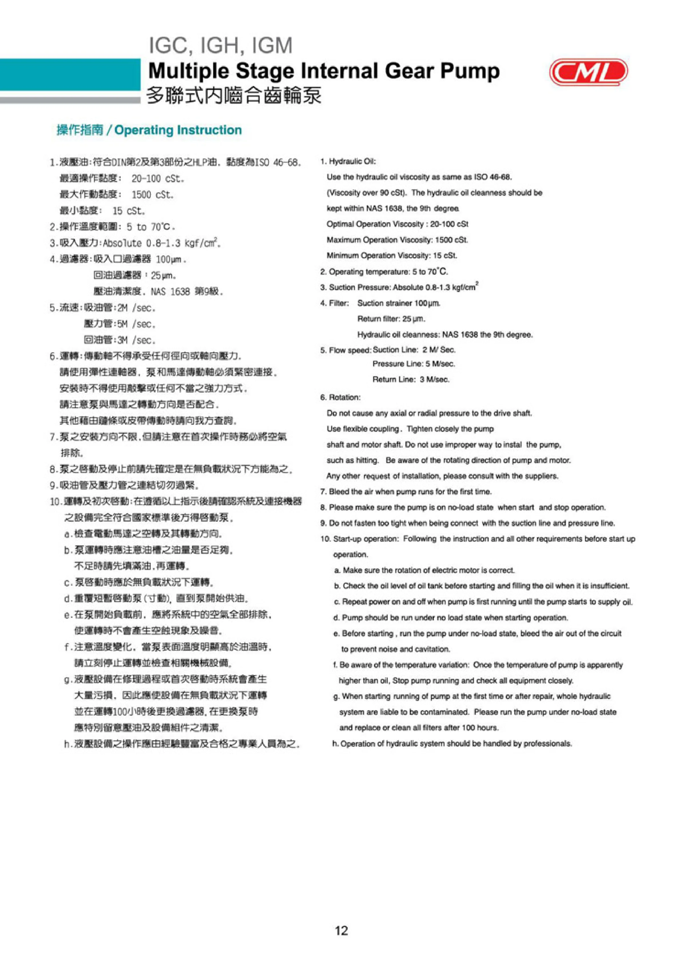 CAMEL Series IG/IG Internal Gear Pumps - High Pressure Hydraulic Oil Pumps