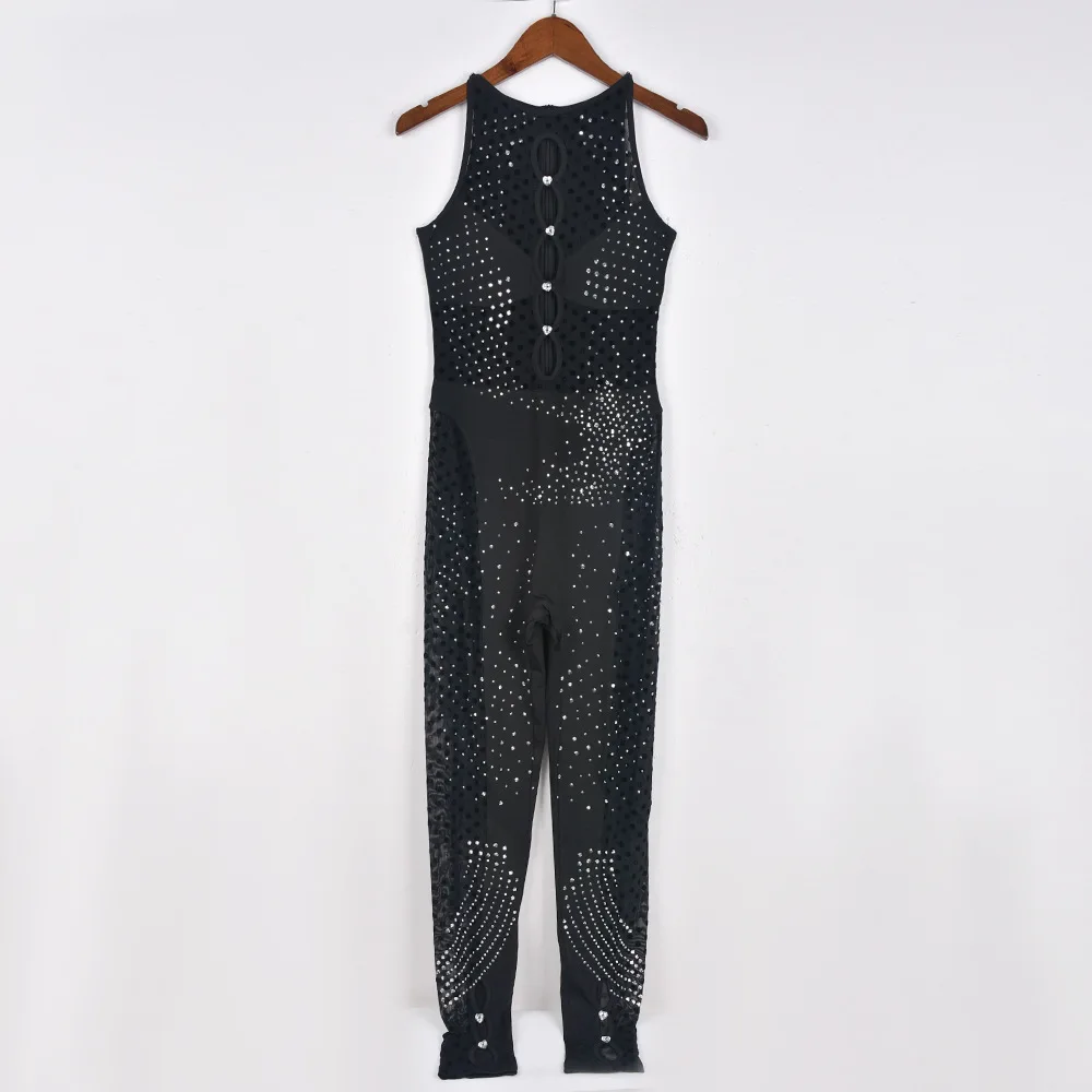 Fashion Sexy Diamond Hollow Out Mesh Rhinestone Skinny Sleeveless