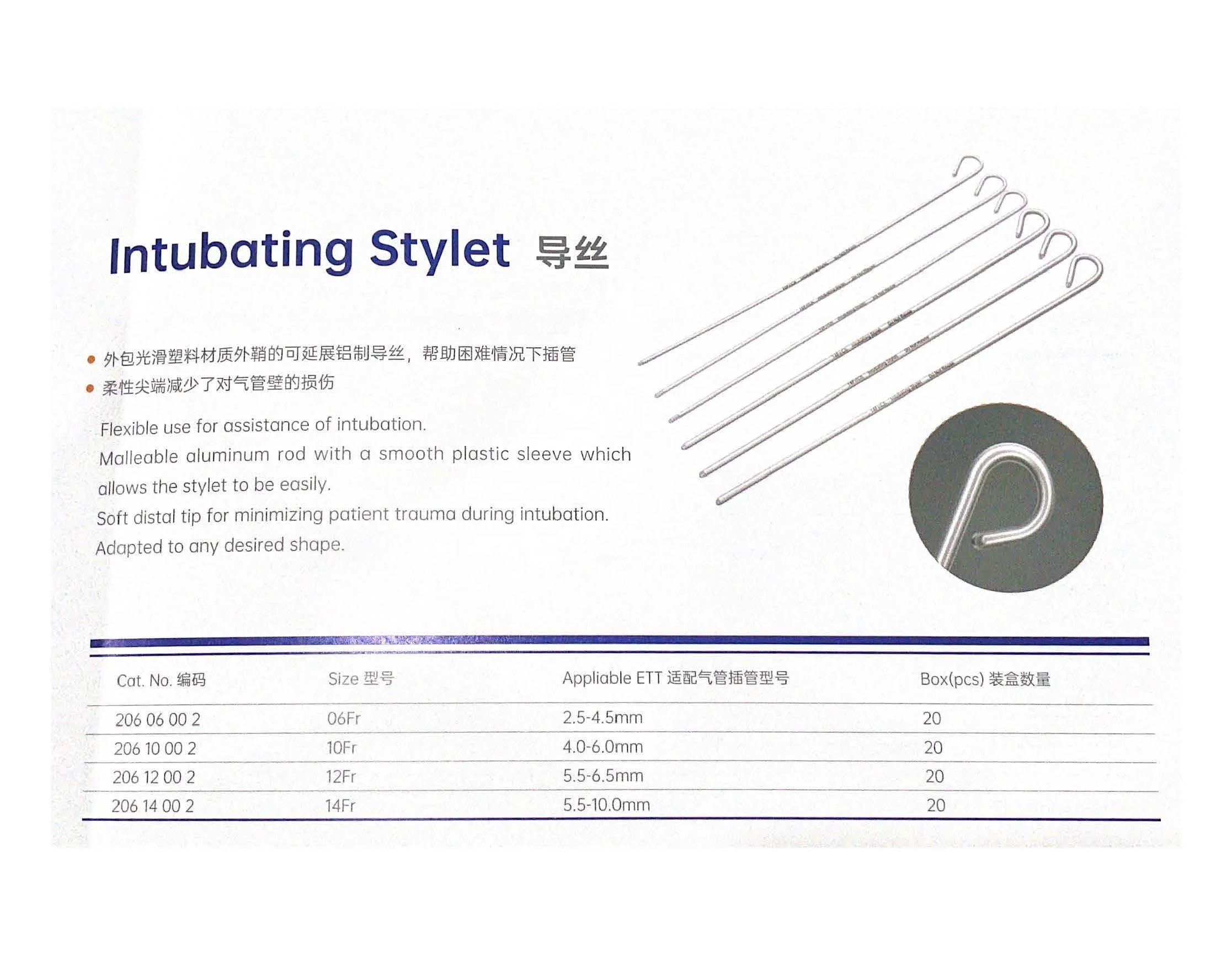 Flexible PVC Intubation Stylet with Soft Distal Tip for Smooth Tracheal ...