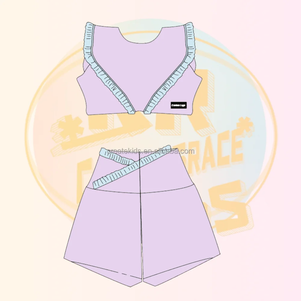 KERUI Custom Girls Gym Ruffle Sets Kids Workout Wear Yoga Set Seamless ...