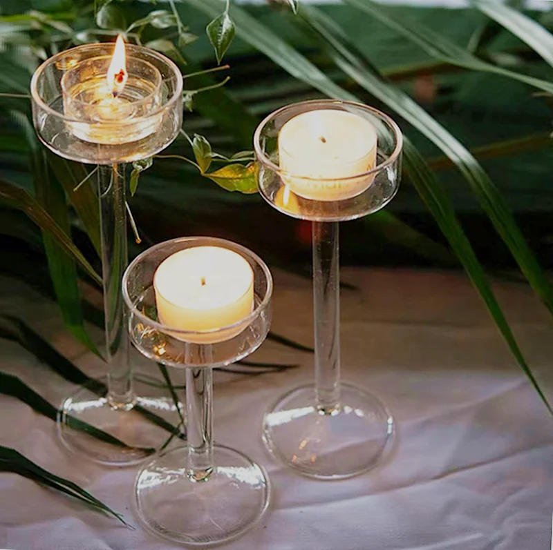 Customize Borosilicate Stem Candle Holder Glass Weeding Candlestick ...