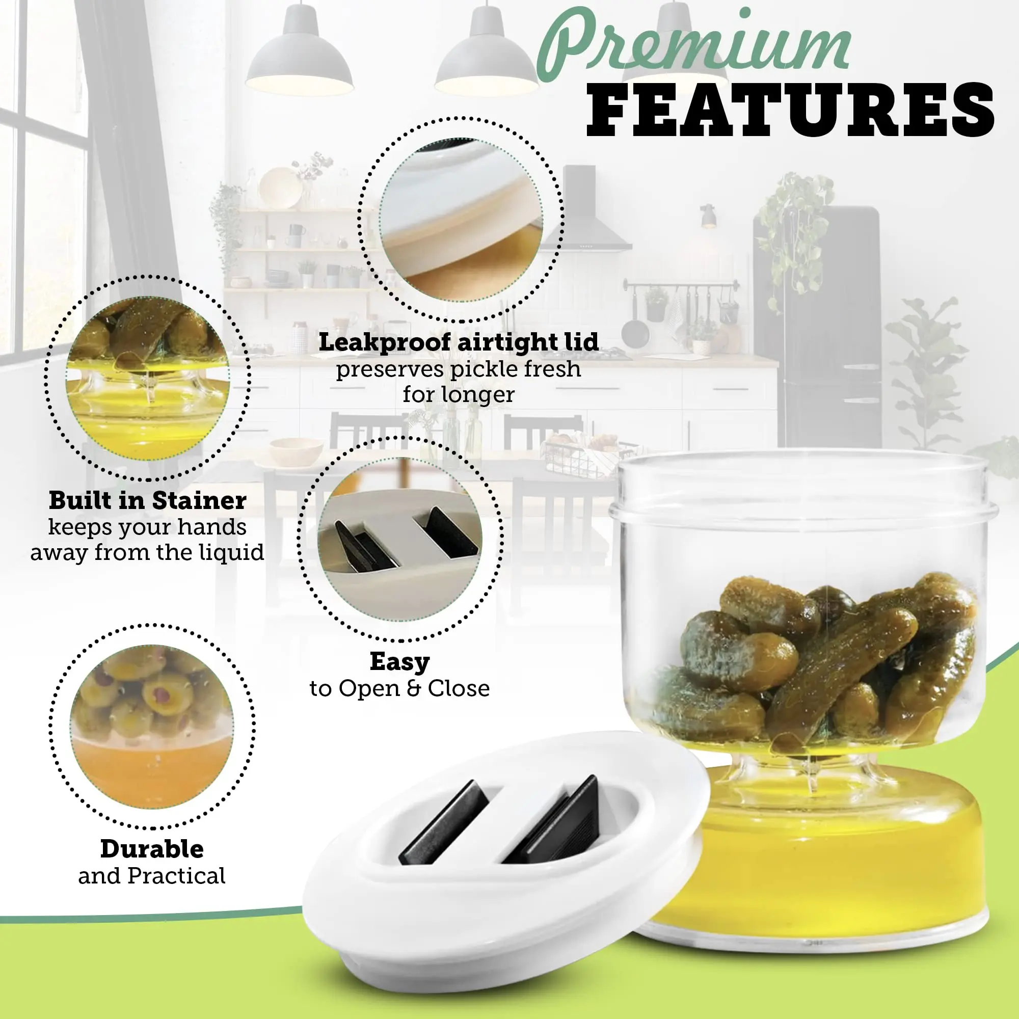 Aixibu Hourglass Pickle Olives Jar With Strainer Airtight Kimchi ...