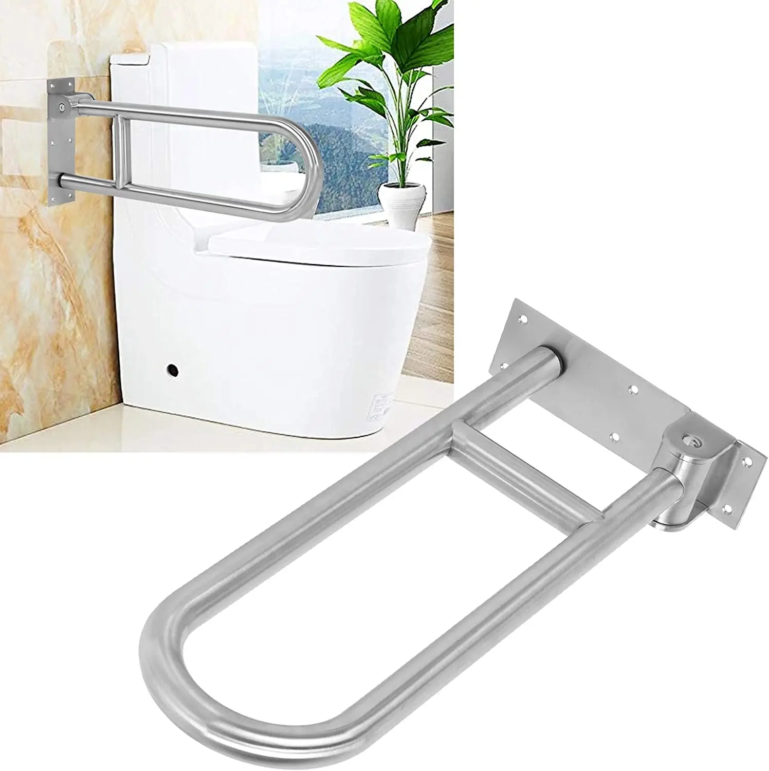 500 Lbs Weight Capacity Custom U-shape Toilet Swing up Grab Bar Support ...