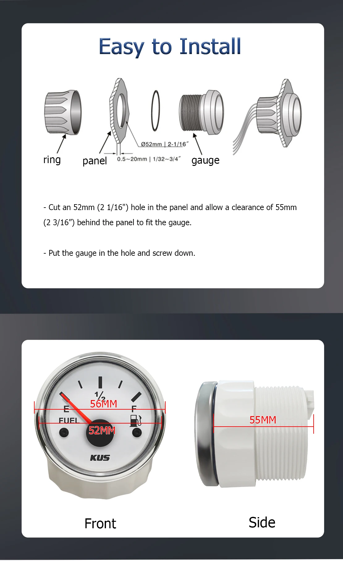 Kus 2" Digital Engine Fuel Level Gauge 0-190ohm 240-33ohm For Car ...