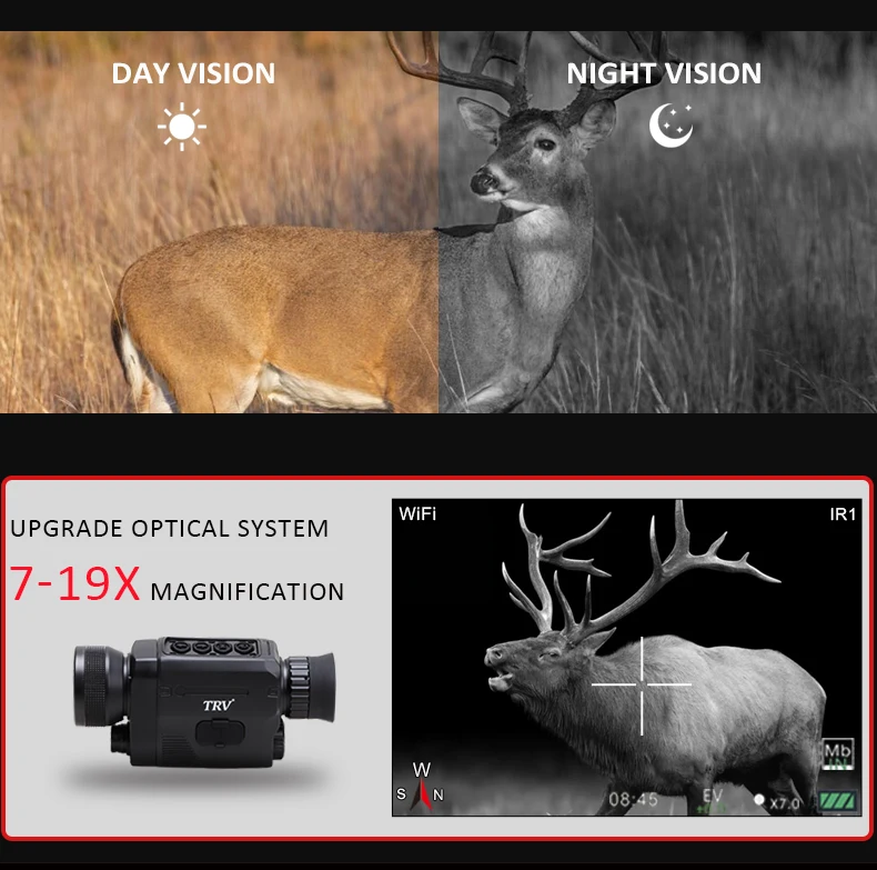 TRV Handheld 7-19X Digital Night Vision Monocular for Hunting