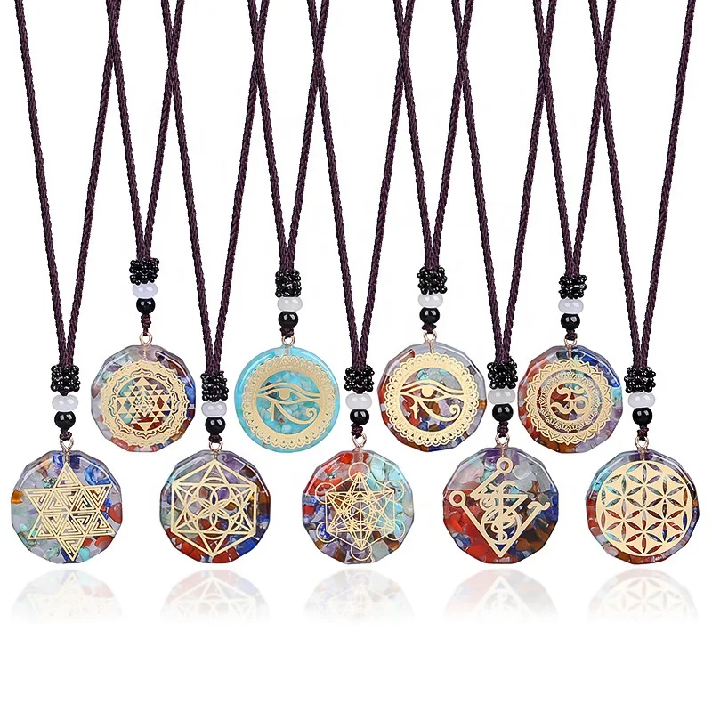 7 Chakra Orgone Energy Healing Crystal Sri Yantra Sacred Geometry Om Symbol Round Pendant Necklace Alibaba