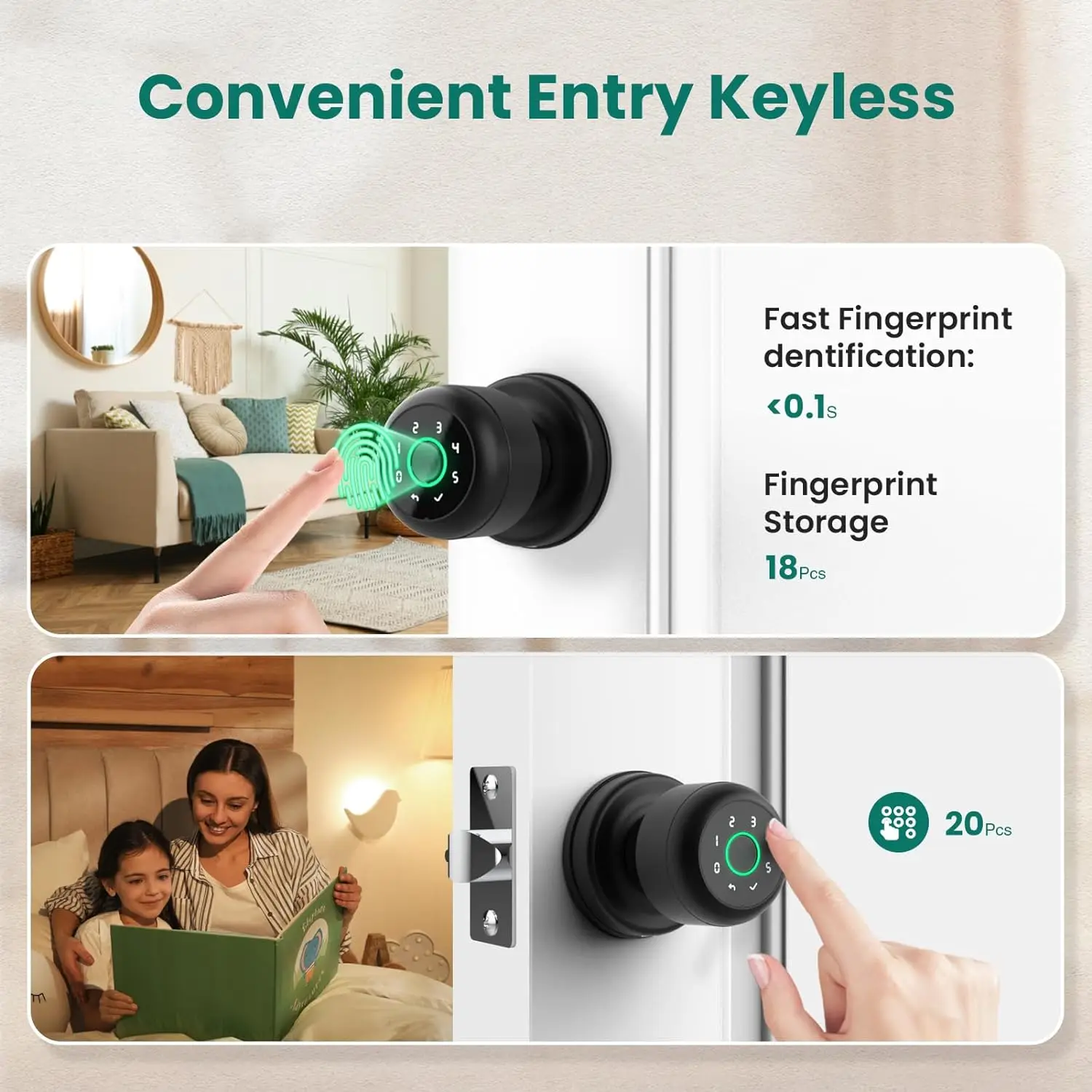 4 in 1 Smart Fingerprint Door Knob With Keypad Door Lock, Biometric ...