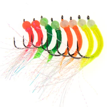 Offshore Sabiki Rig Worm Hooks Bass Fishing Fly With Glow Beadhead ...