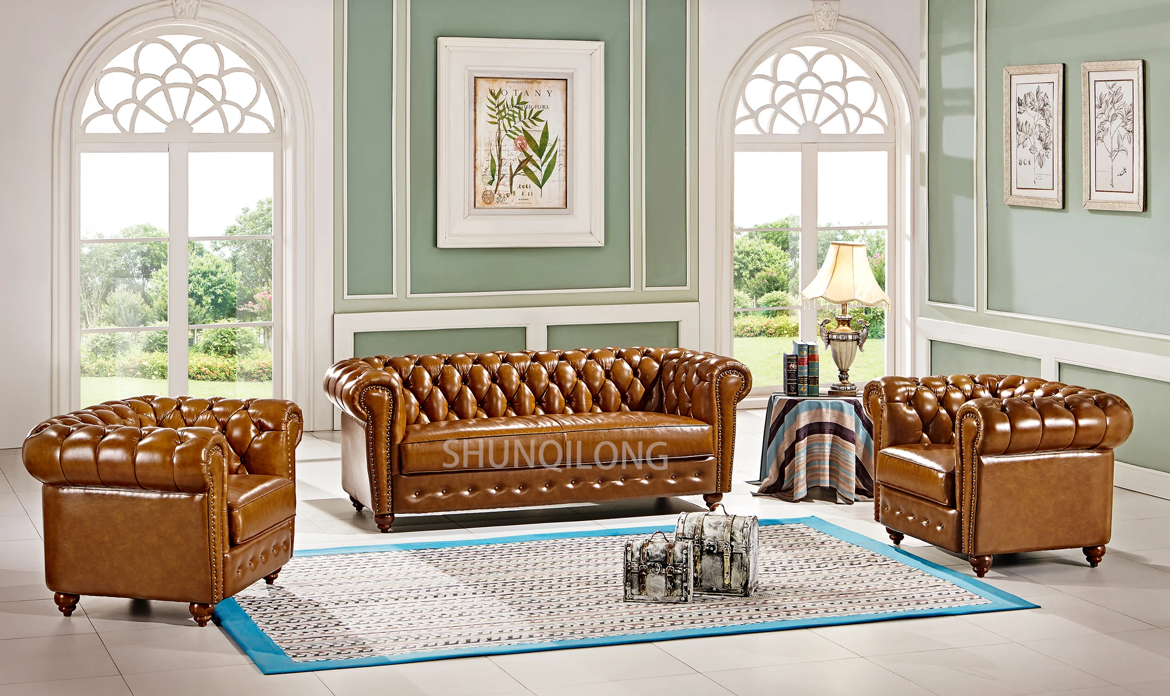 Customized Upholstered Solid Wood Buttons Decor Couch Pu Leather Hotel ...