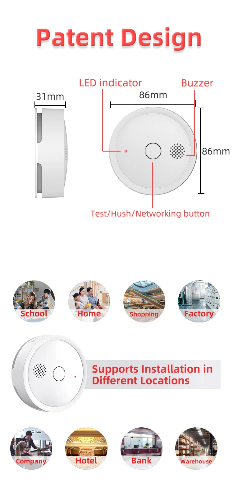 Fire Alarm System Rf868/rf433 Interconnected Wifi Smoke Detector With 10 Year Sealed Battery ...