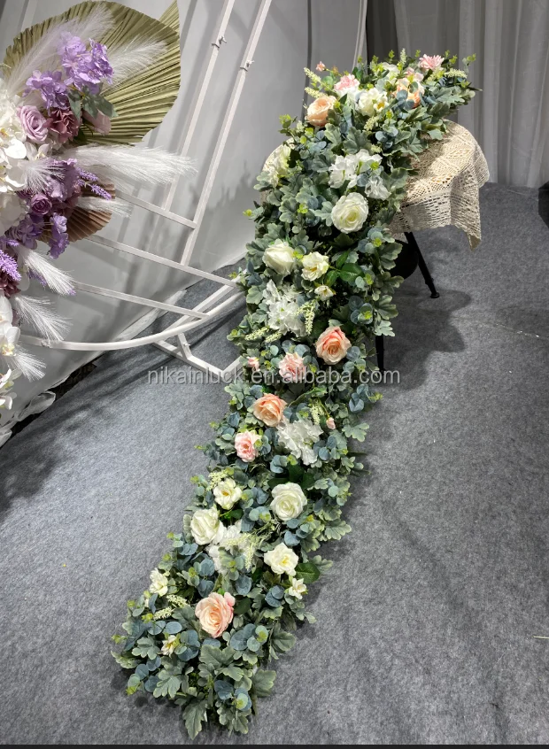 White Fluffy Rose Flowers Runner Aisle Wedding Flowers Runner for ...
