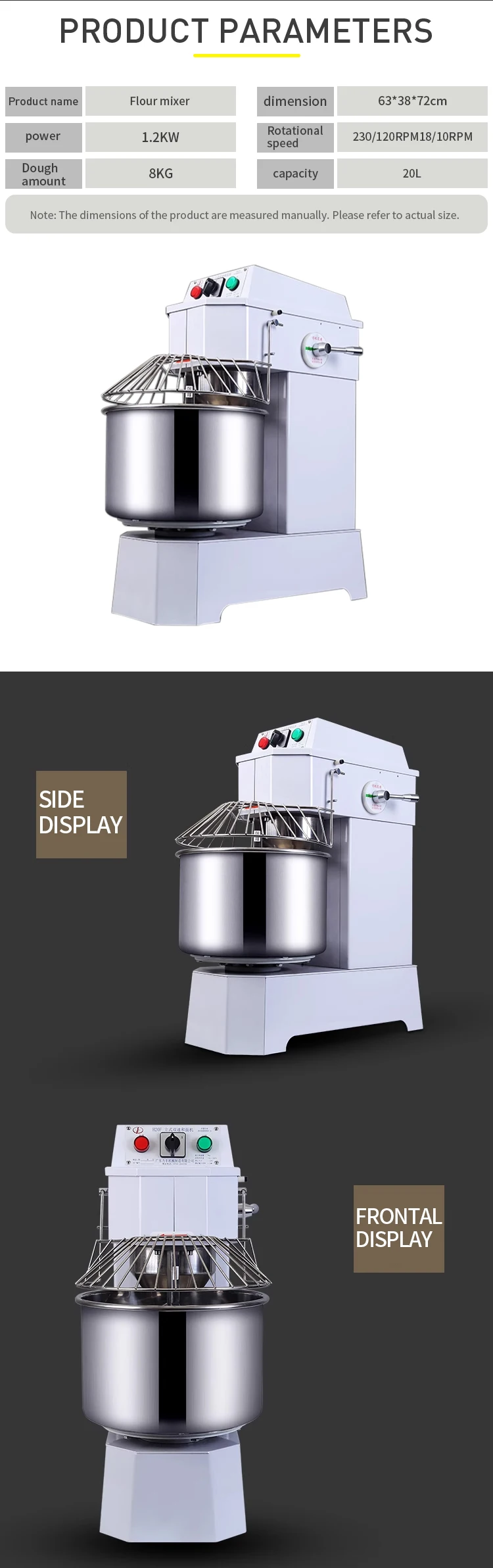 20 Liters Spiral Mixer 8kg Variable Frequency Speed Adjustable Spiral ...