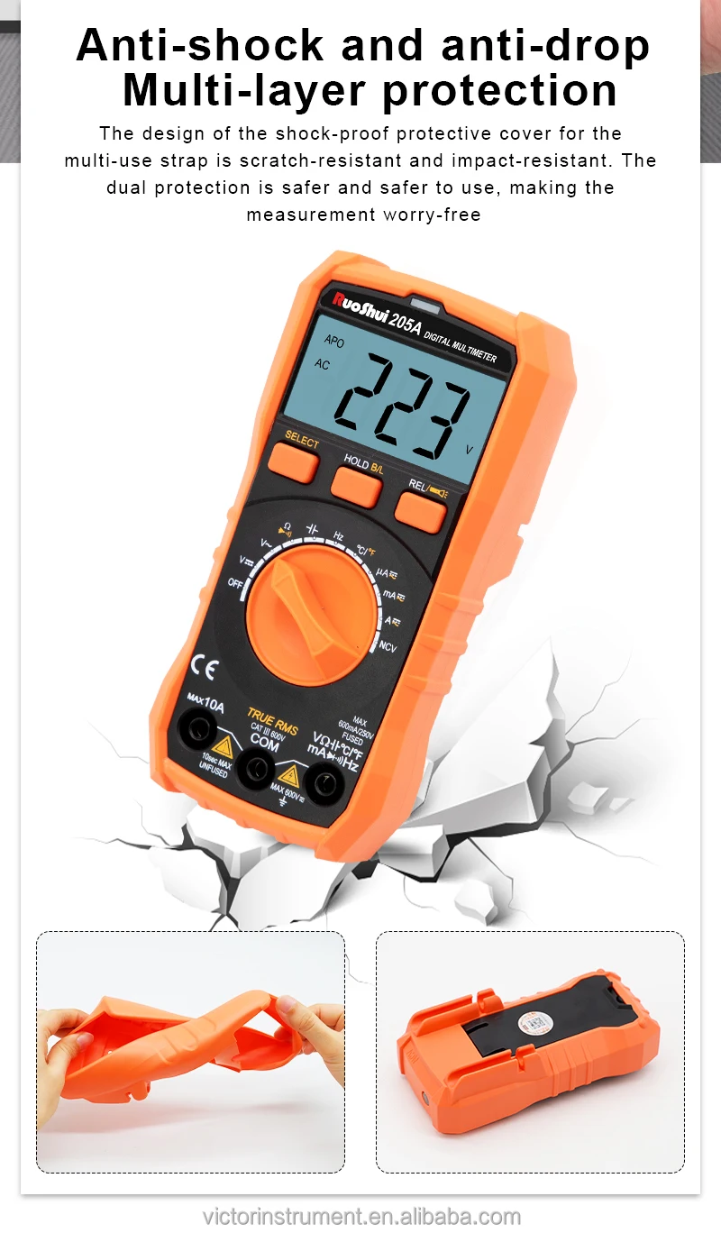 Ruoshui 205A Digital Multimeter - Precision AC/DC Measurement