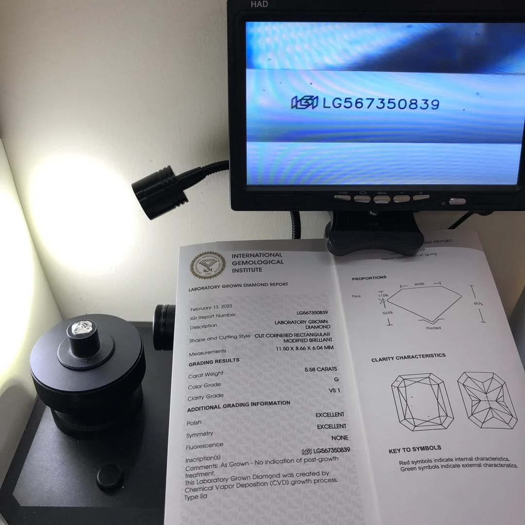 Messi Gems Cvd Rectangular 5.58ct G Vs1 Ex Ex Diamond Igi Certificate ...