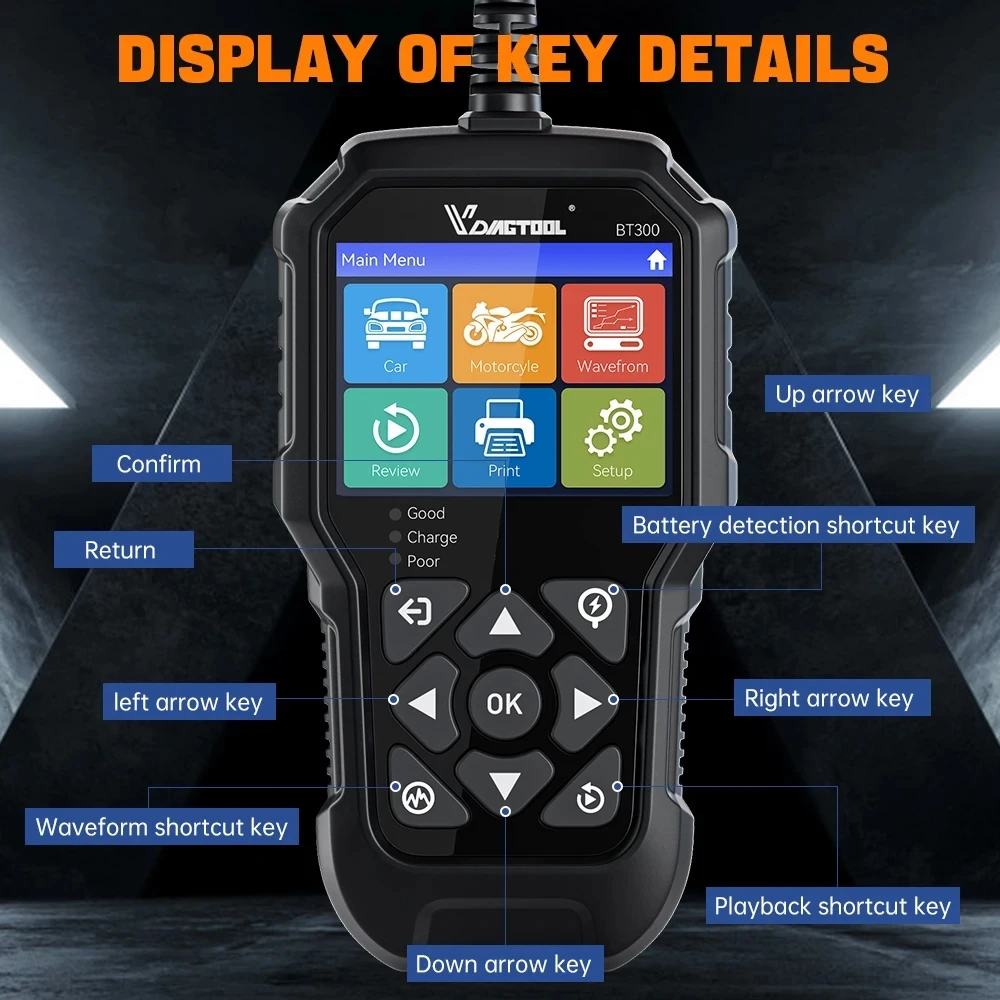 New Vdiagtool Bt300 Car Battery Tester 6v 12v Automotive Charging ...