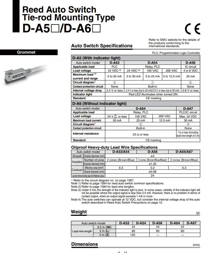 Smc Contact Magnetic Switch,Direct Outgoing 3-wire Npn Wire Length 3m 0 ...