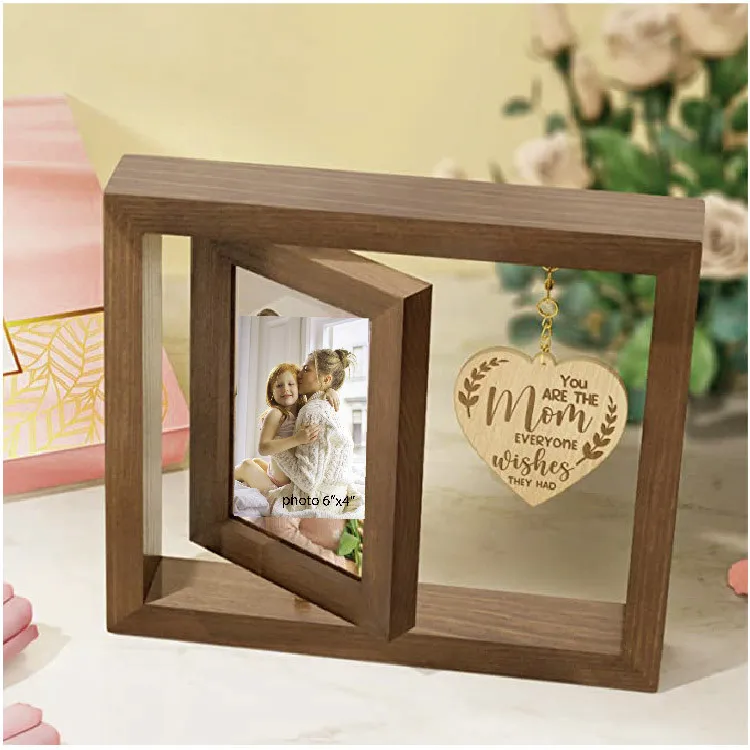Rustic Wooden Double Sided Rotating Picture Frame for Mom