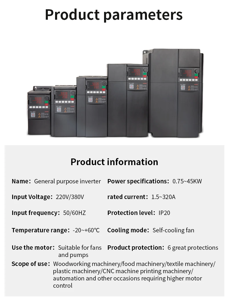 Three Phase Inverters Motor Inverter Variable Frequency 380V 5.5KW
