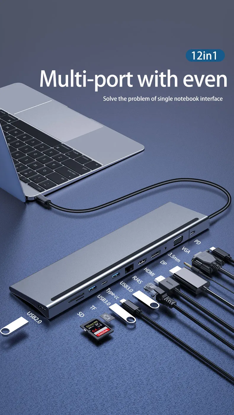 12 In 1 Type C Hub Dp Docking Station Laptop Expansion Type C To Hdmi ...