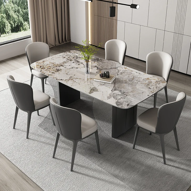 Light Luxury Rock Slab Dining Table Set Rectangular Induction Cooker ...