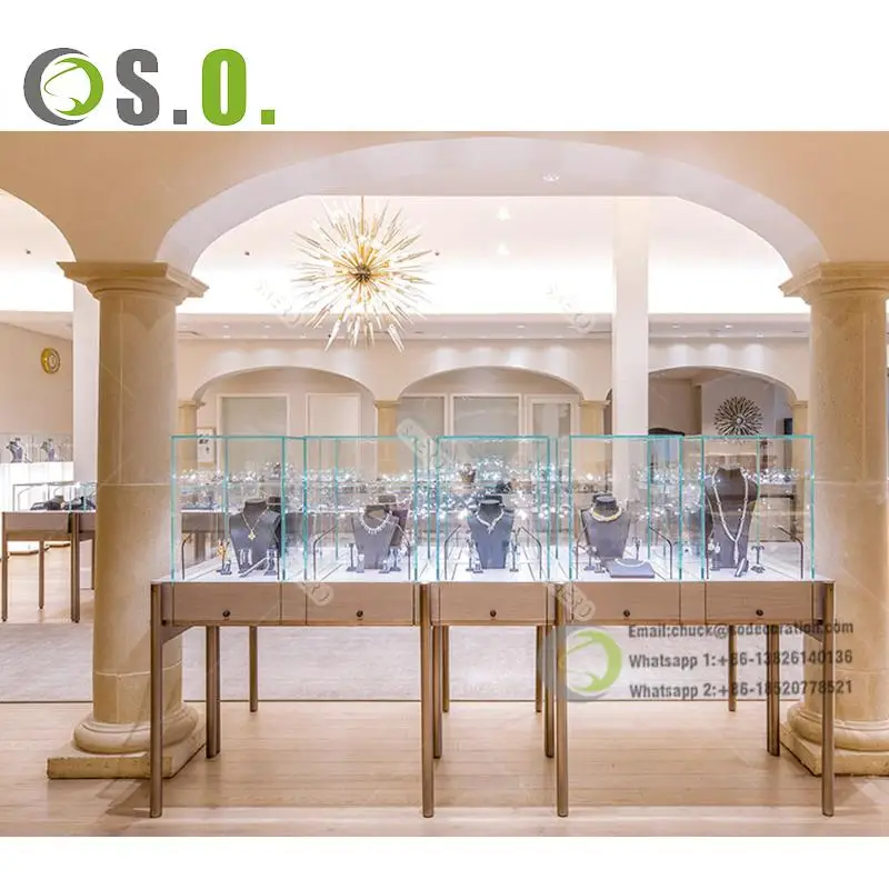 Custom Lockable Jewellery Display Cabinet Gold Lighting Glass Jewelry ...