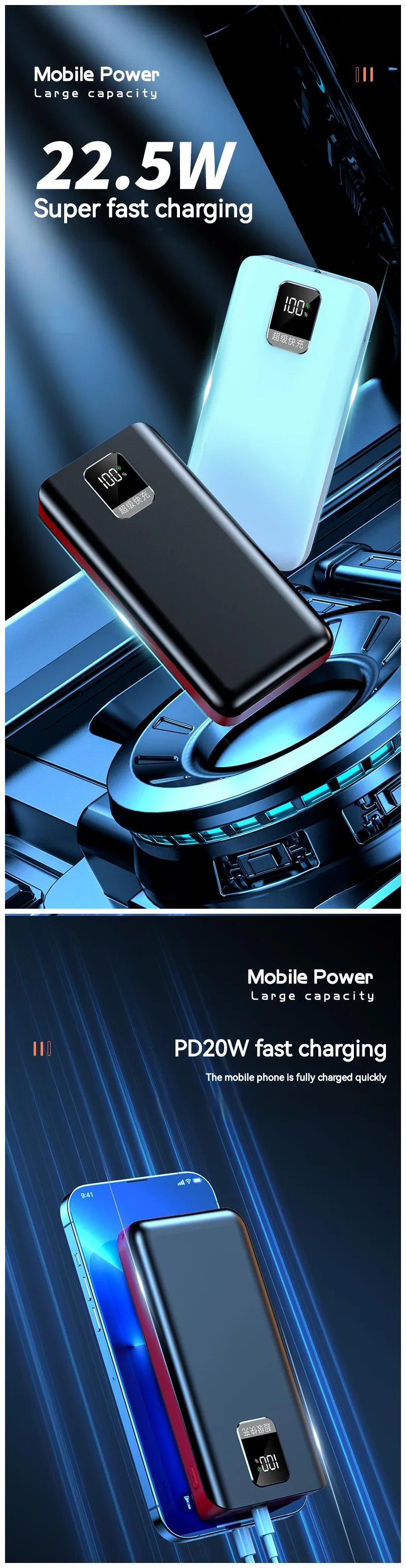 Power Bank 20000mah Led Powerbank Type C Output Dual Usb Port 22.5w ...