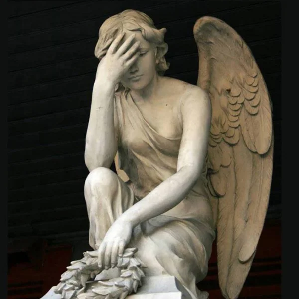 Best White Marble Kneeling Angel Mourning Sculpture