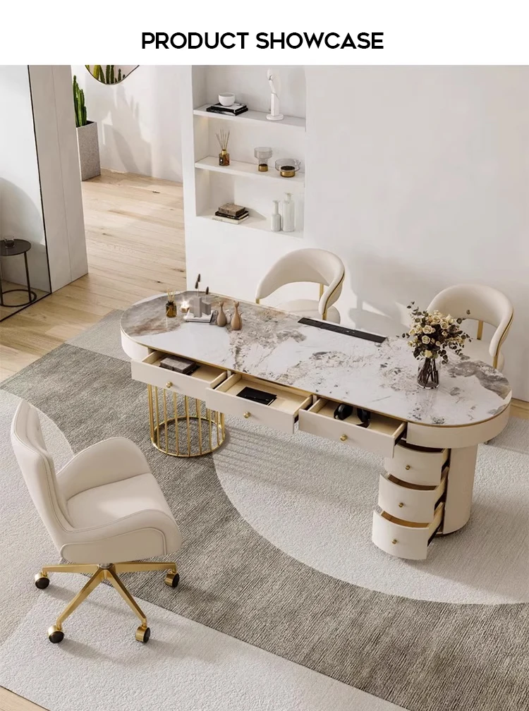 Luxury Computer Table With Gold Stainless Steel Leg,Sintered Stone ...